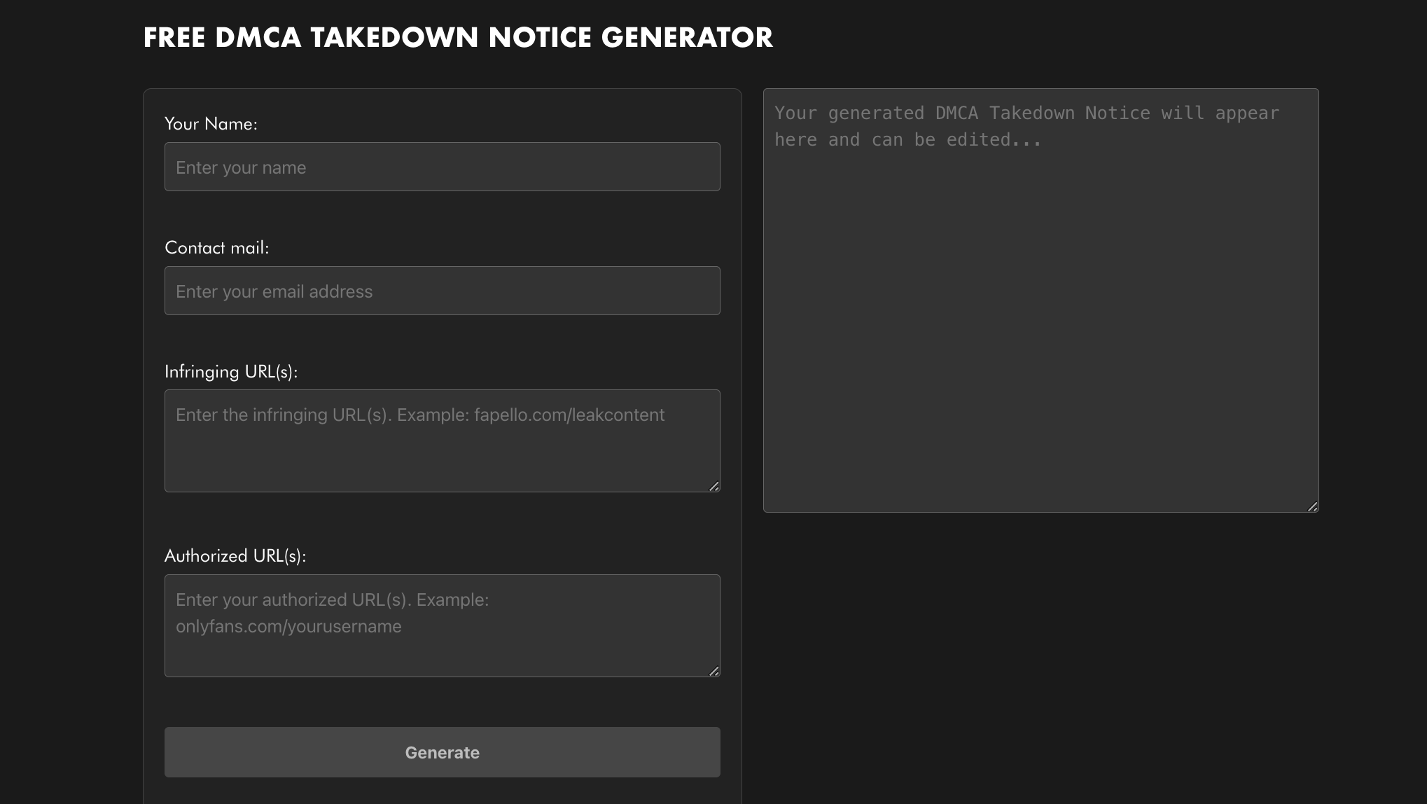 Free Tool for OnlyFans Creators: DMCA Takedown Notice Generator - GMKM
